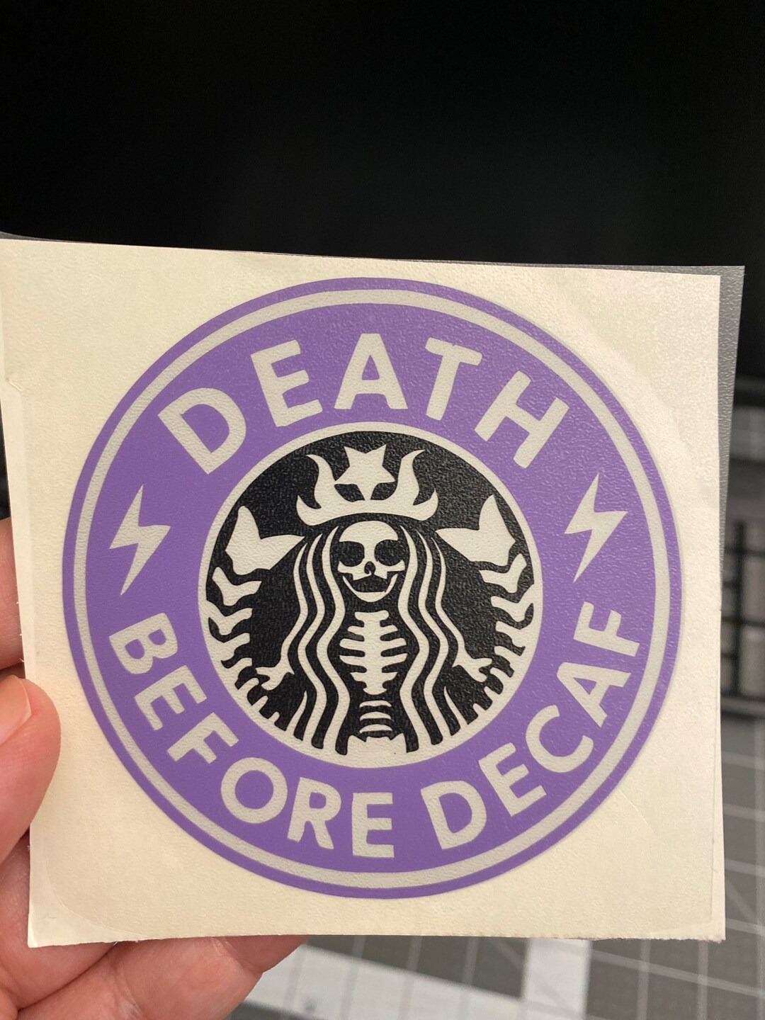 Death Before Decaf Vinyl Sticker - Coffee Decal Sticker - Siren Decal ...
