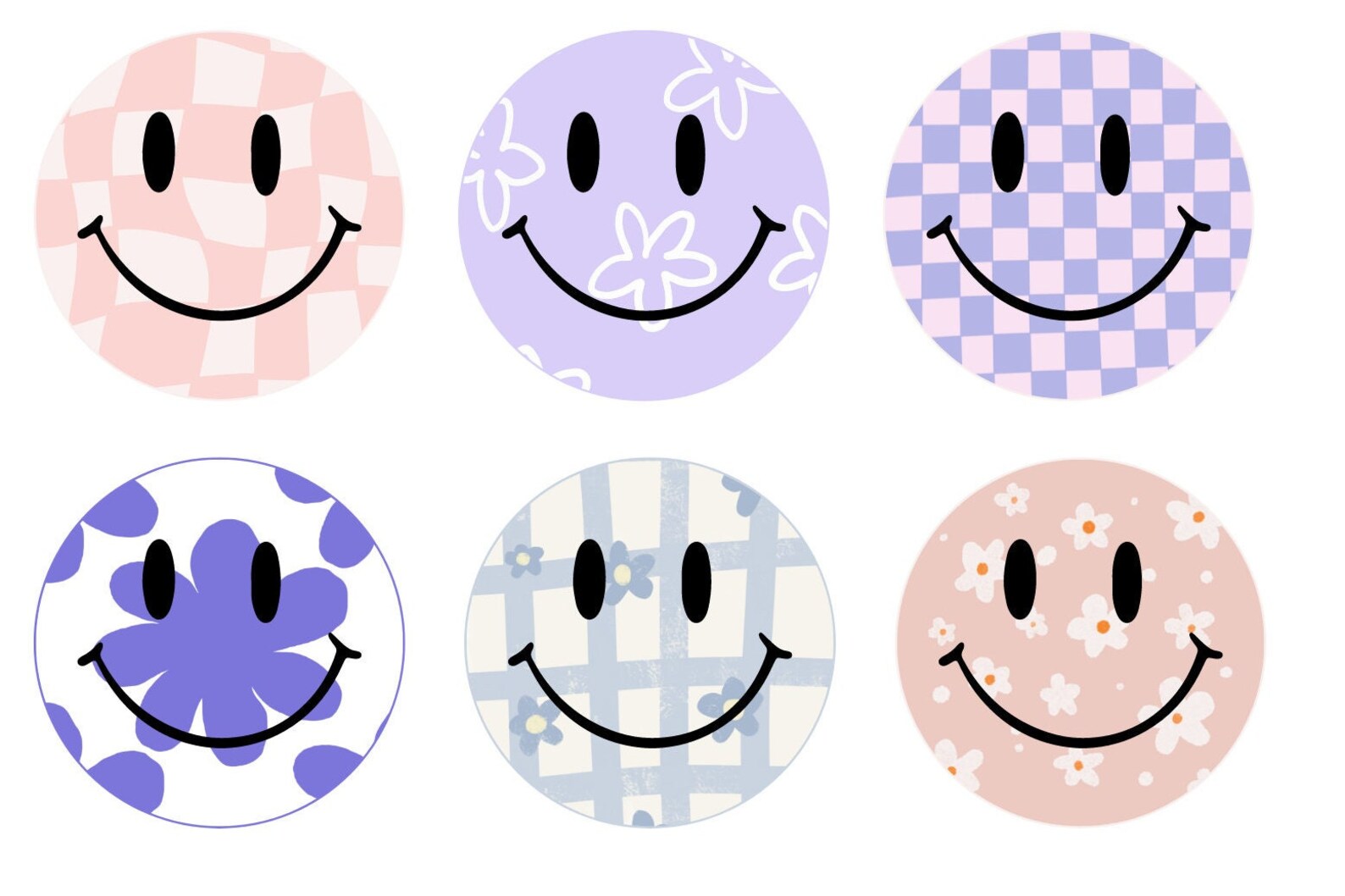 Smiley Face Bundle Checkered Floral PNG for T-shirts Print Outs ...