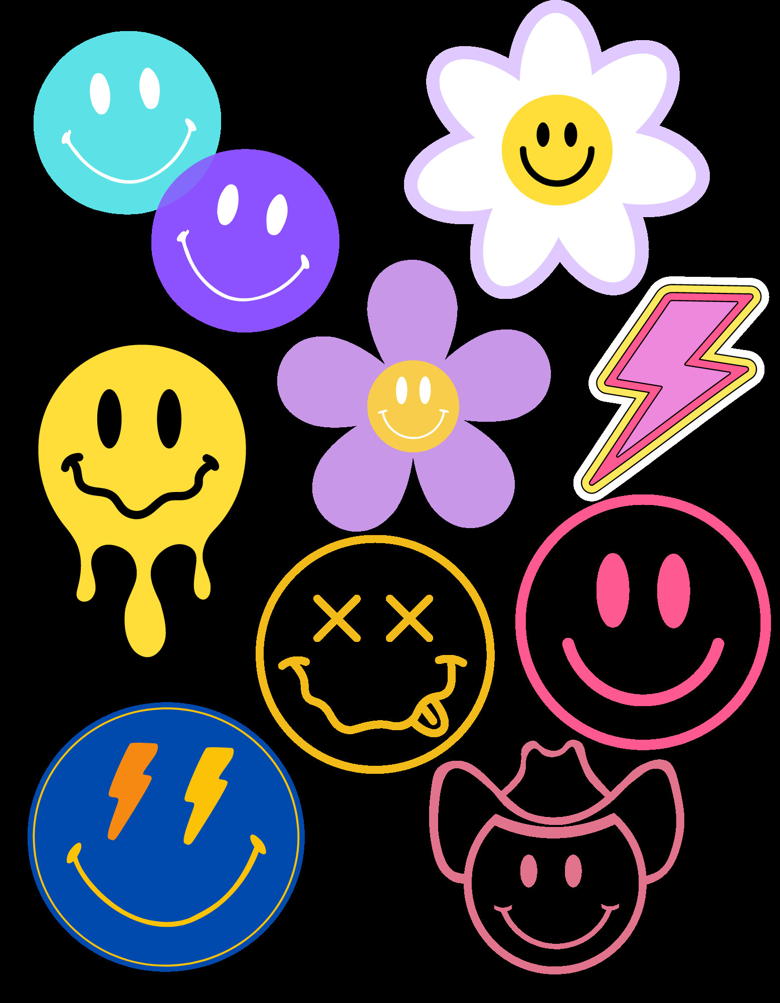 Retro Smiley Face Flower Bundle PNG for T-shirts Print Outs Stationary ...
