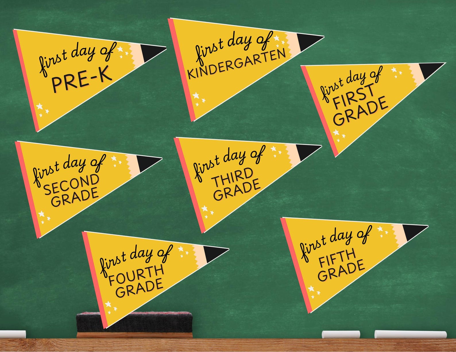 Printable First Day of School Pennant Pack Grade Pre-k -5th Grade PNG ...