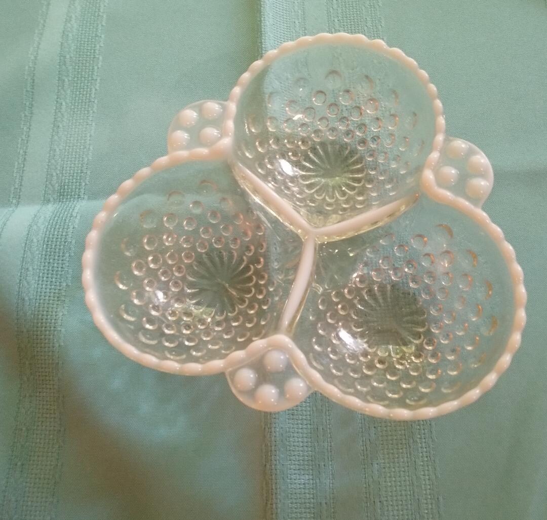 Hobnail Moonstone Glass 3 Section Divided Dish/serving Bowl - Etsy