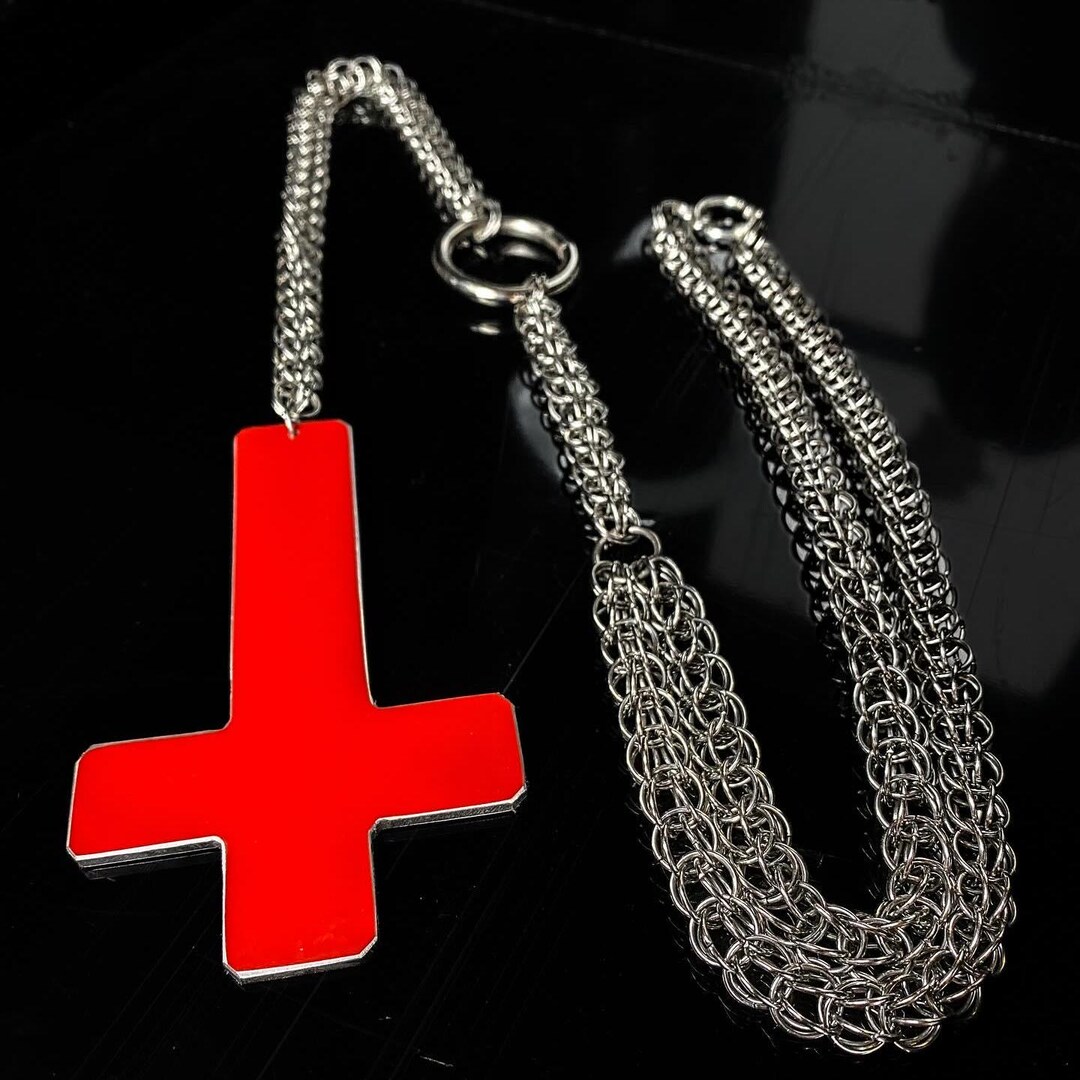 Fallen Angel Giant Inverted Red Cross Rosary, Persian Knot Chain Mail ...