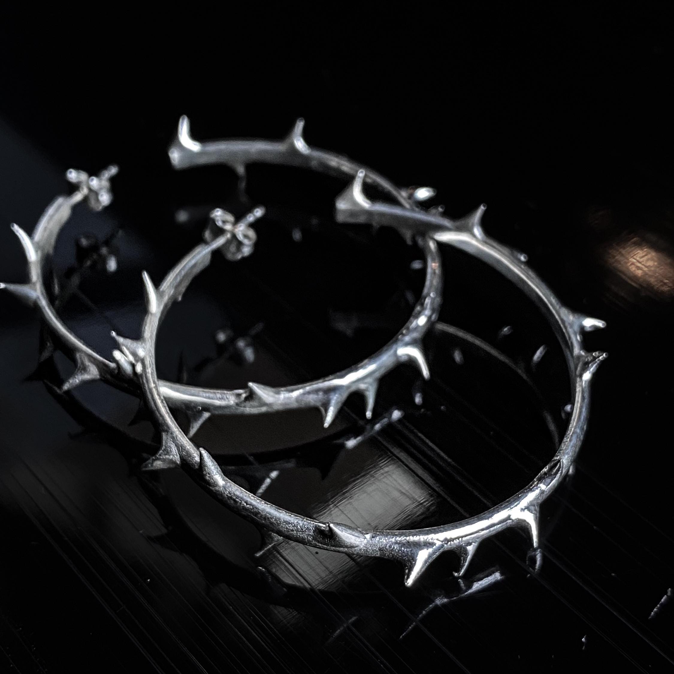 Wild Rose-rose Thorns Spike Ear Hoops, Sterling Silver - Etsy