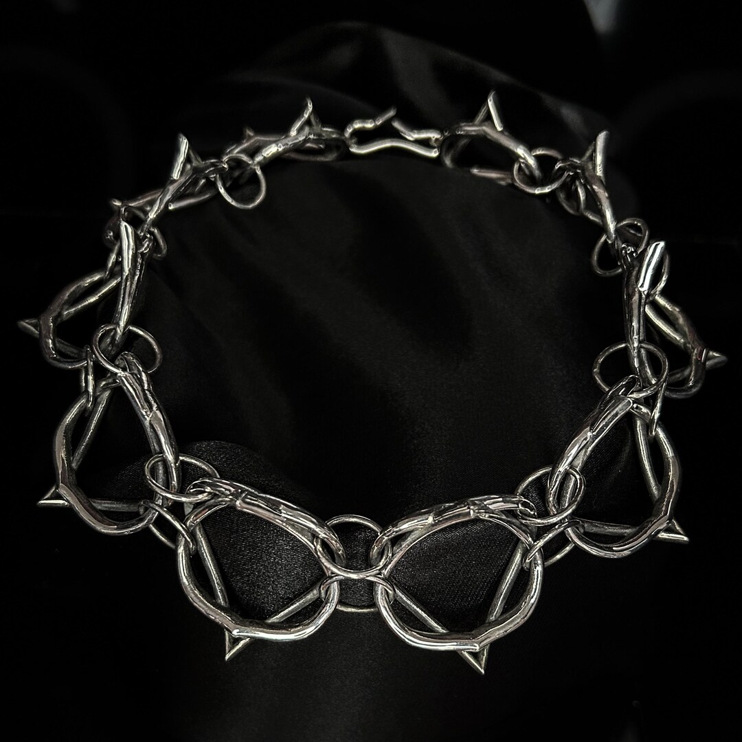 Medusa Spike Silver Choker Chain, Massive Statement Necklace, Bold ...