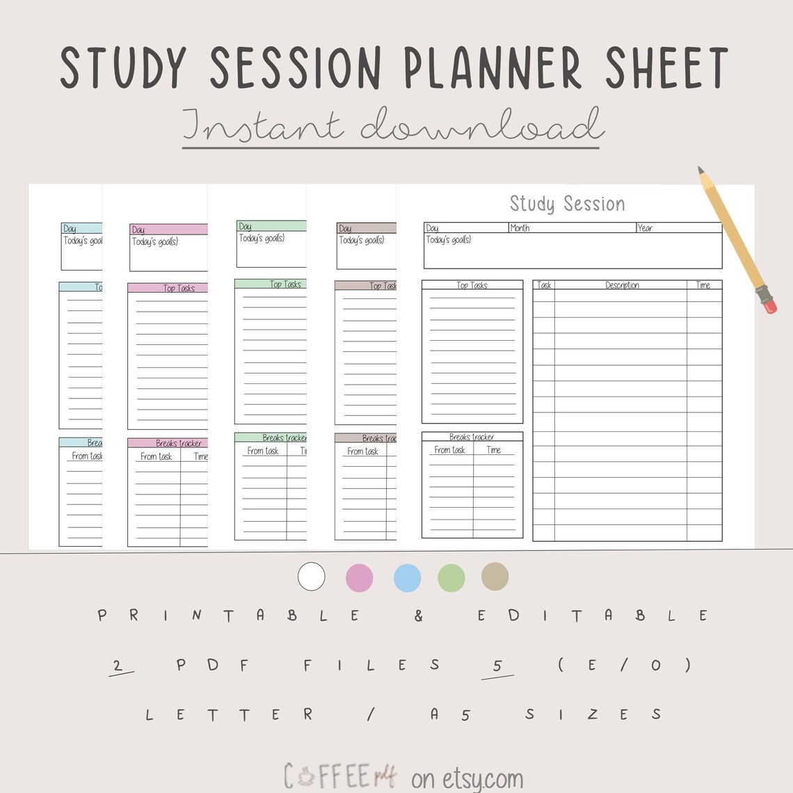 Study Session Planner Sheet // Printable in Letter & A5 Size + 5 ...