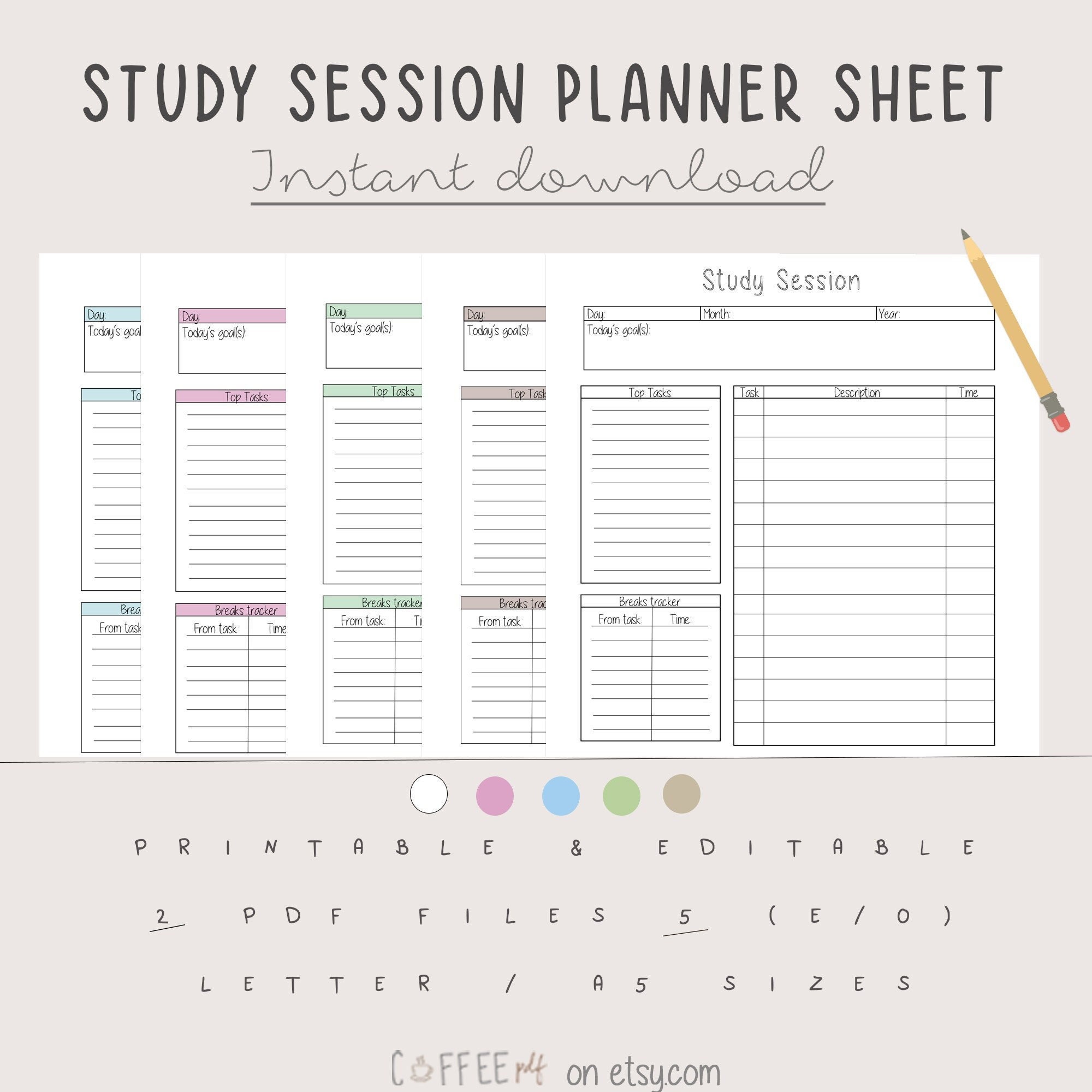 Study Session Planner Sheet // Printable in Letter & A5 Size + 5 Minimal Designs - Etsy