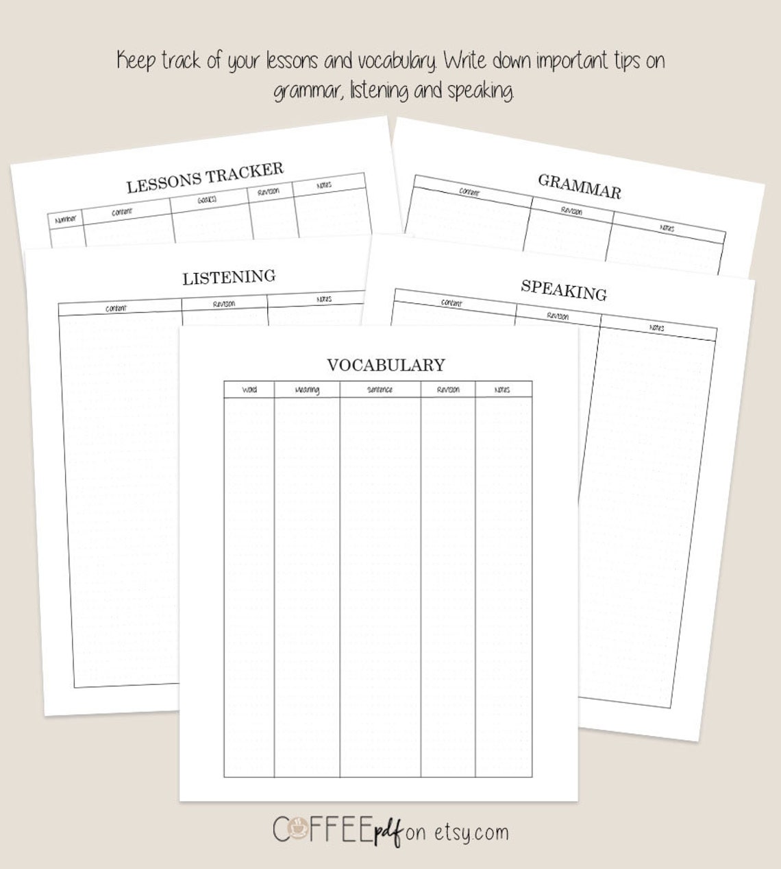 Universal Language Study Pack // Printable in Letter and A5 Size ...
