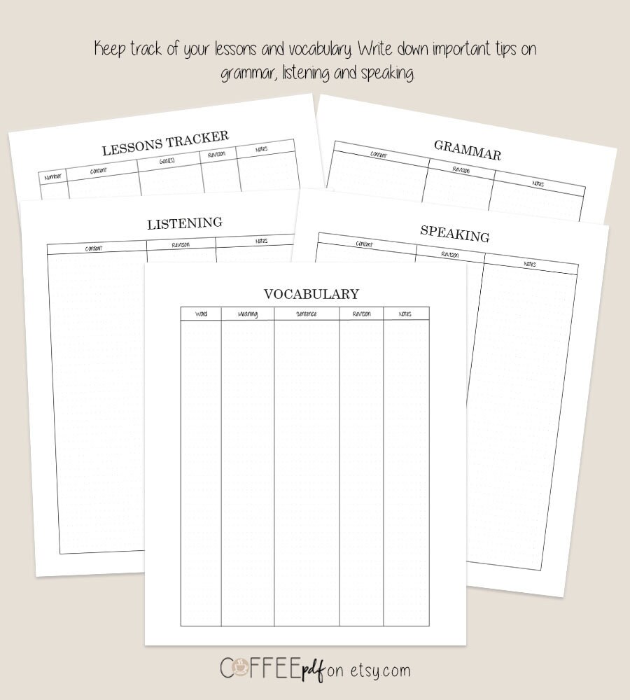 Universal Language Study Pack // Printable in Letter and A5 Size ...