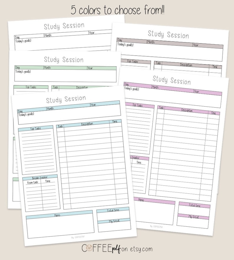 Study Session Planner Sheet // Printable in Letter & A5 Size + 5 ...