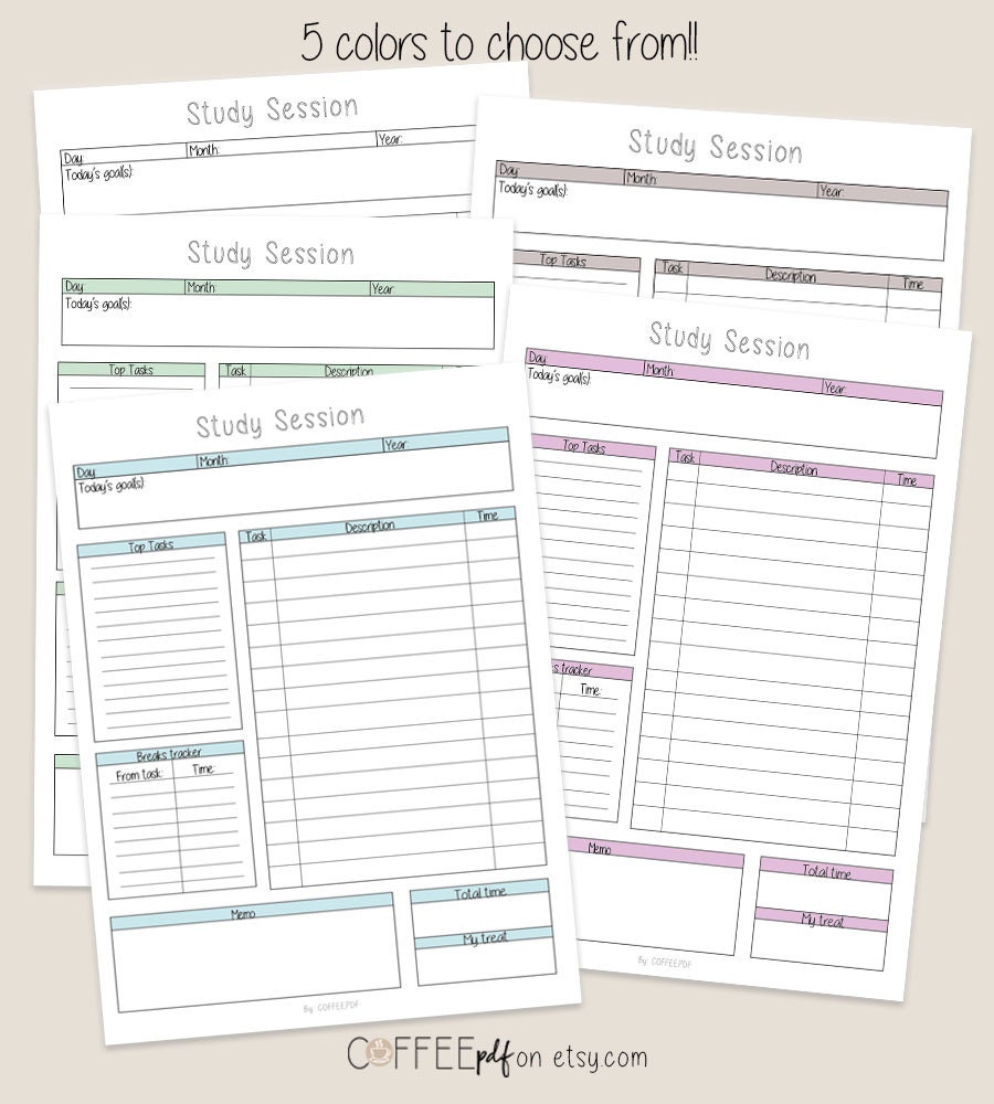 Study Session Planner Sheet // Printable in Letter & A5 Size + 5 ...