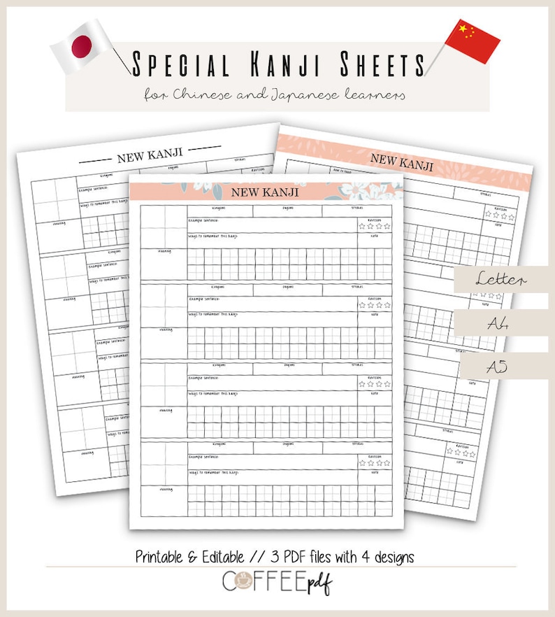 Kanji Practice Sheet Printable // For Japanese and Chinese | Etsy