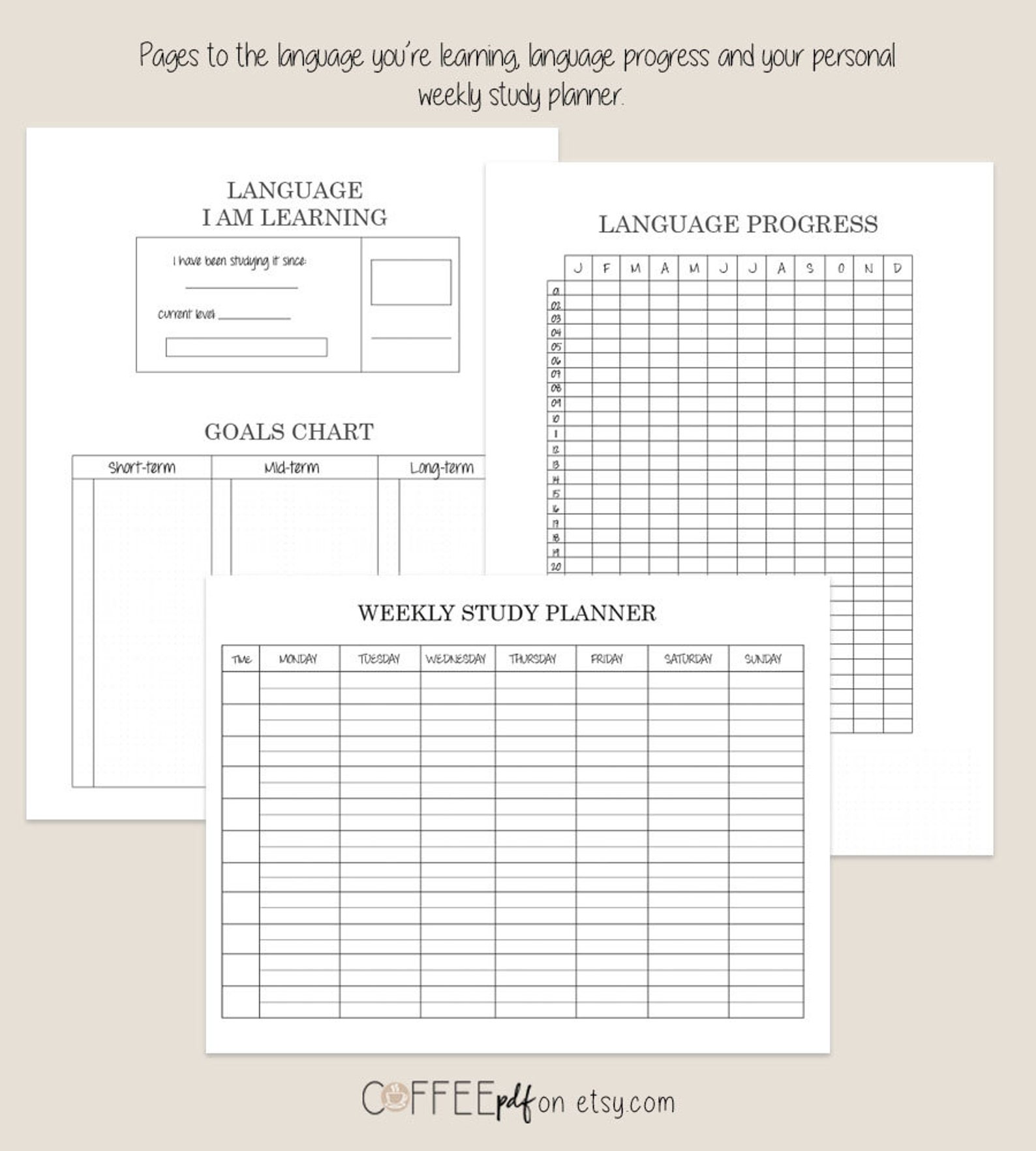 Universal Language Study Pack // Printable in Letter and A5 Size ...