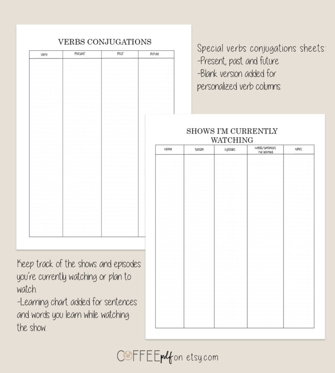 Universal Language Study Pack // Printable in Letter and A5 Size ...