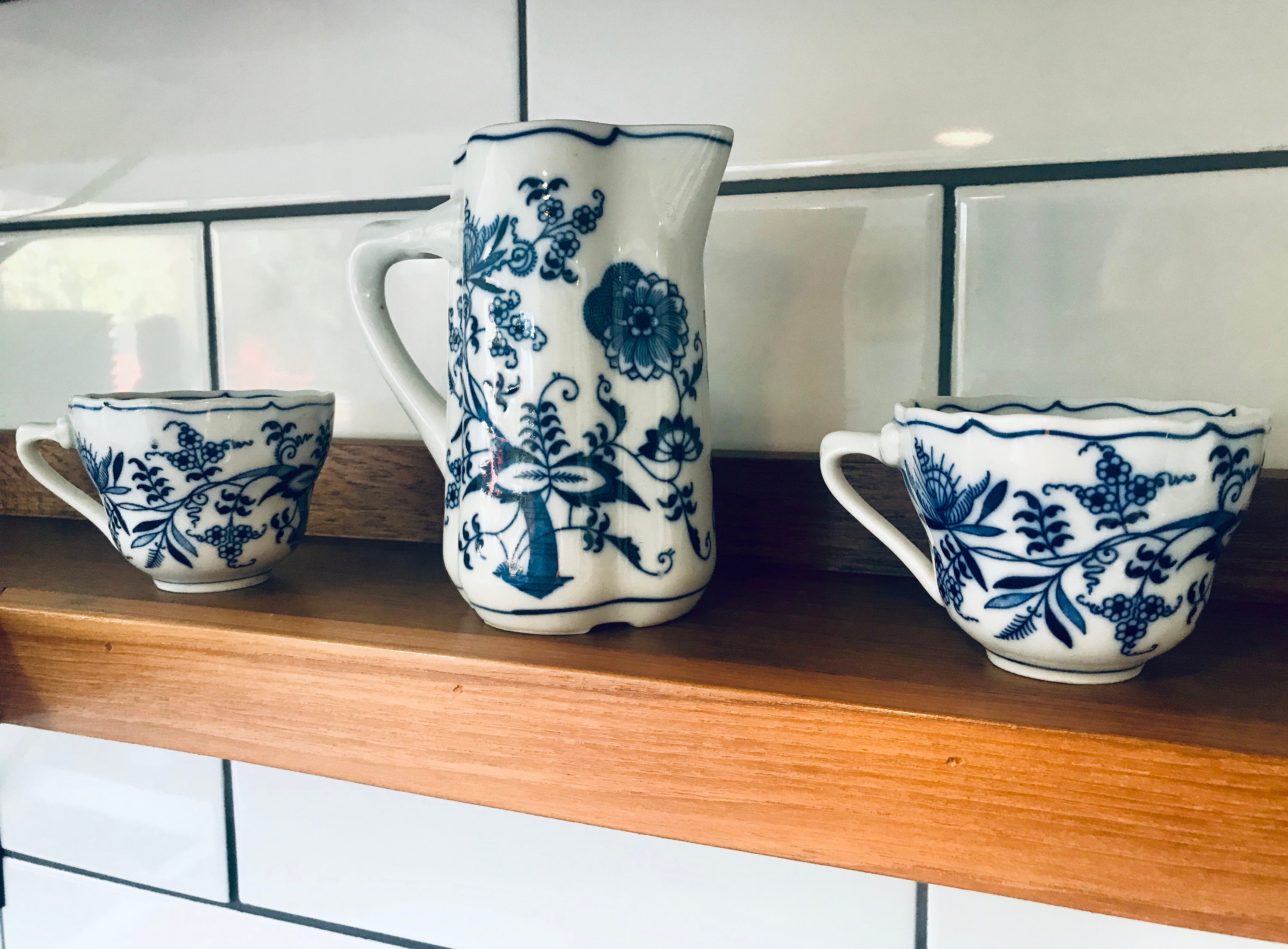 Blue Onion Blue Danube Milk Pitcher & Flat Demitasse Cups | Design ...