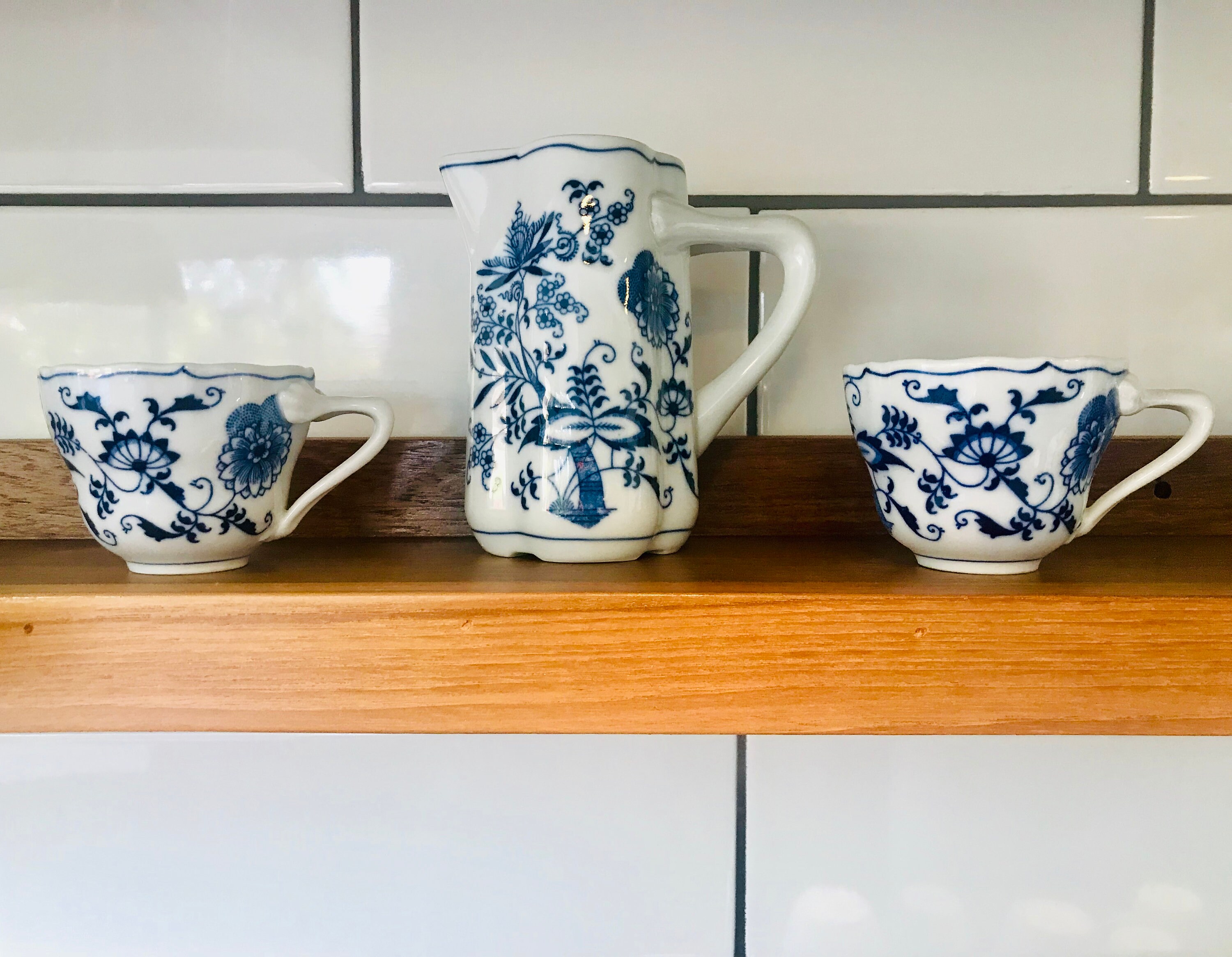 Blue Onion Blue Danube Milk Pitcher & Flat Demitasse Cups | Design ...