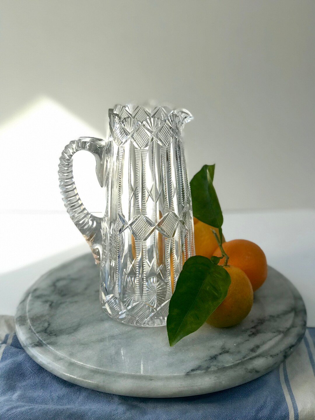 American Brilliant Cut Glass Water Pitcher - Etsy
