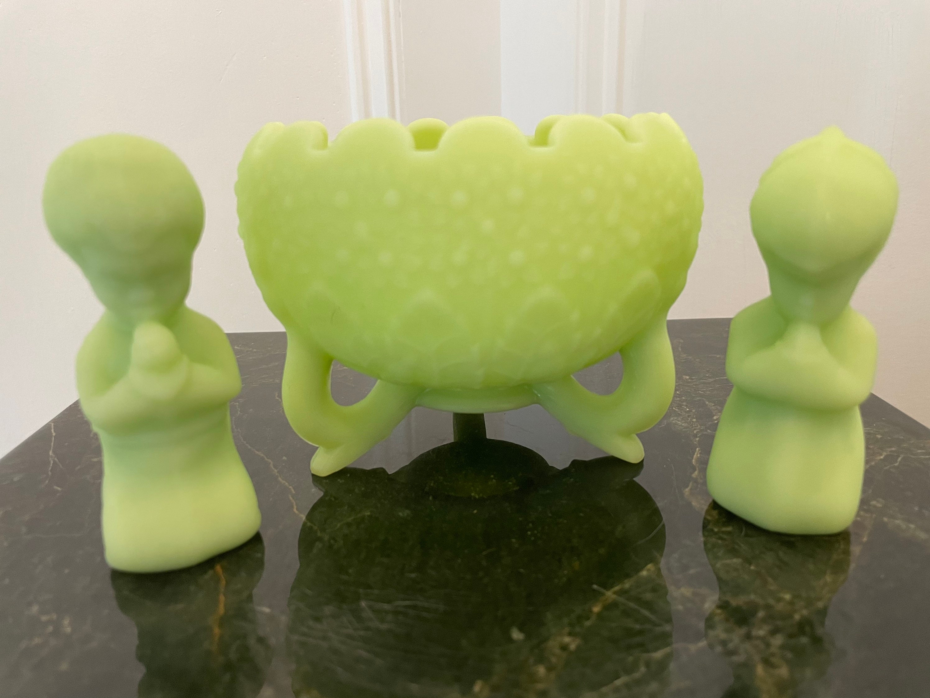 Retro Authentic Fenton, Lime Green Satin Custard Glass Orange Tree ...