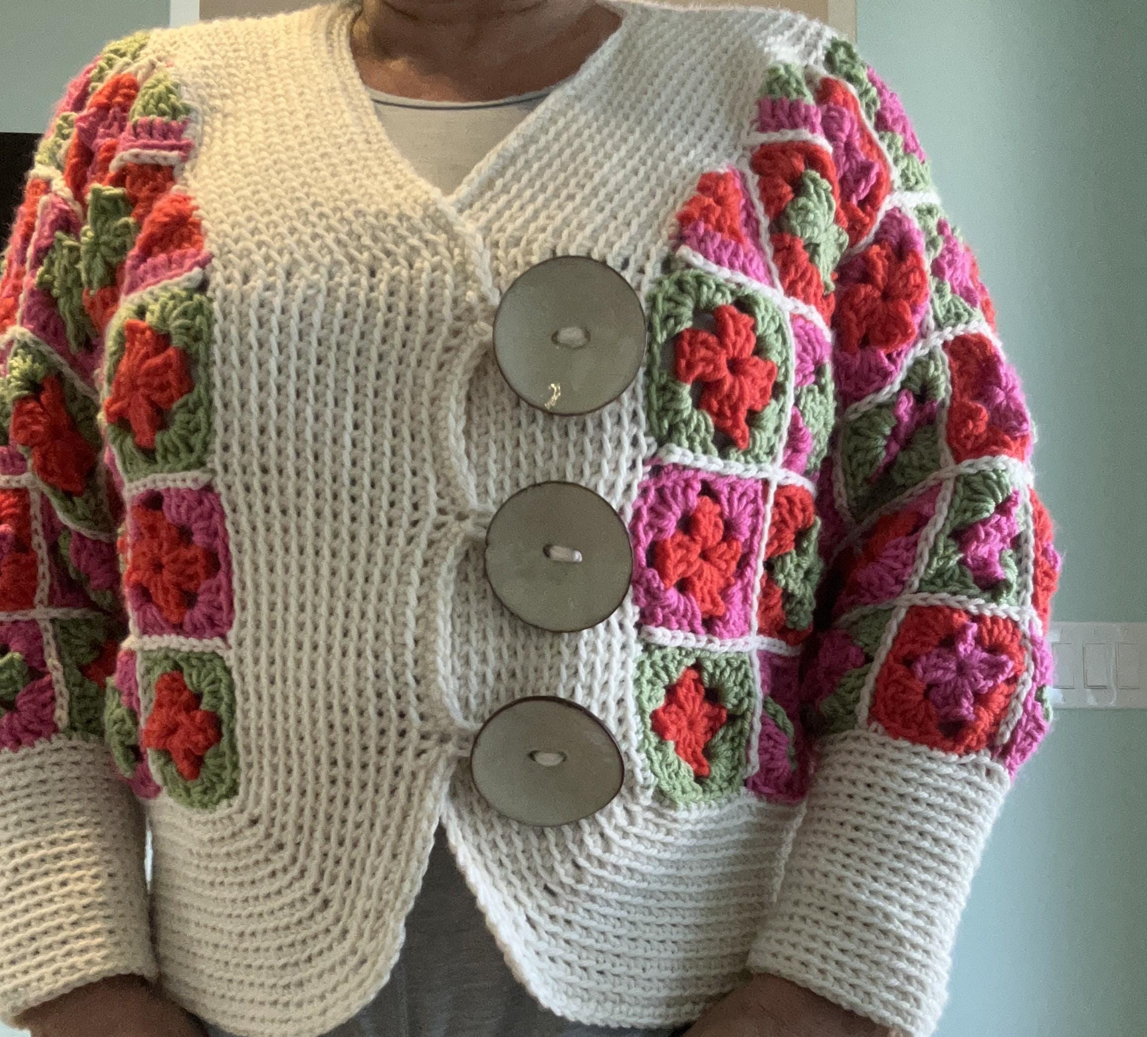 Granny Square Sweater With Coconut Shell Buttons. - Etsy