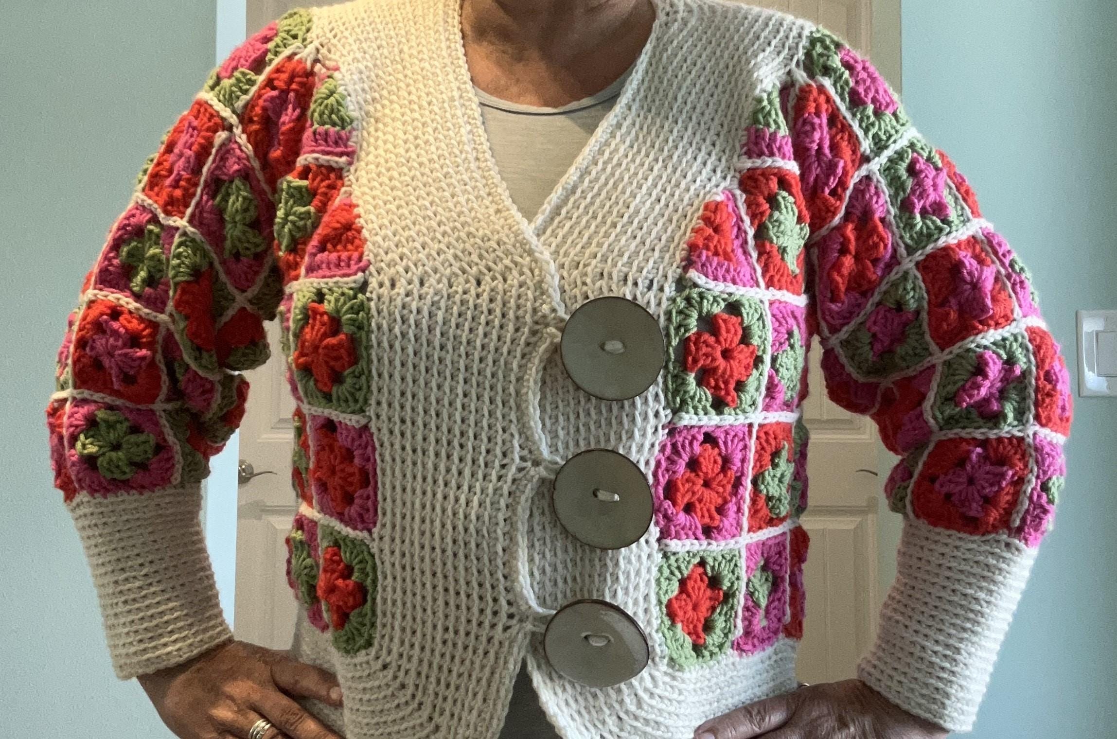 Granny Square Sweater With Coconut Shell Buttons. - Etsy
