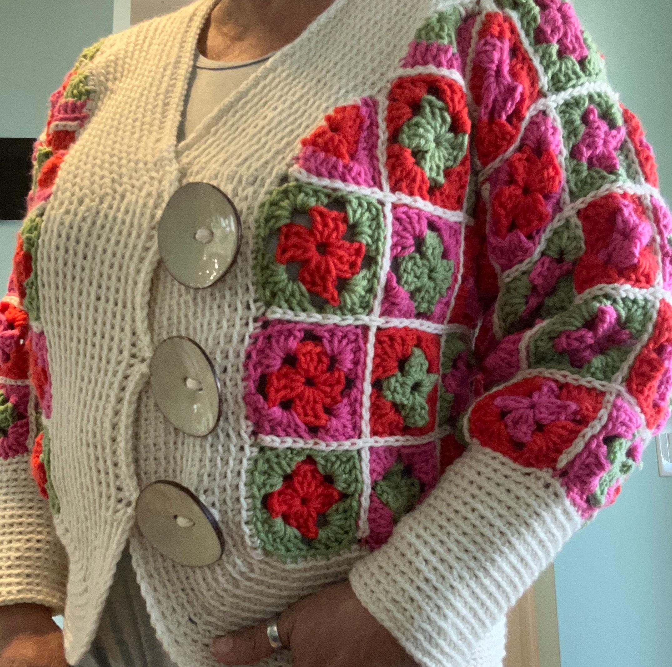 Granny Square Sweater With Coconut Shell Buttons. - Etsy