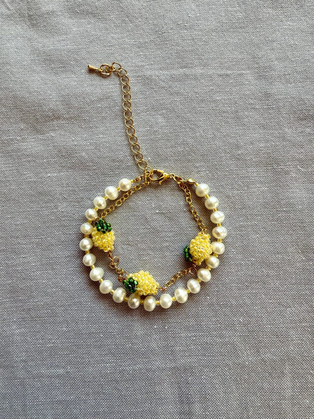 Handmade Beaded Lemon Butter Yellow and Pearl Double Bracelet - Etsy