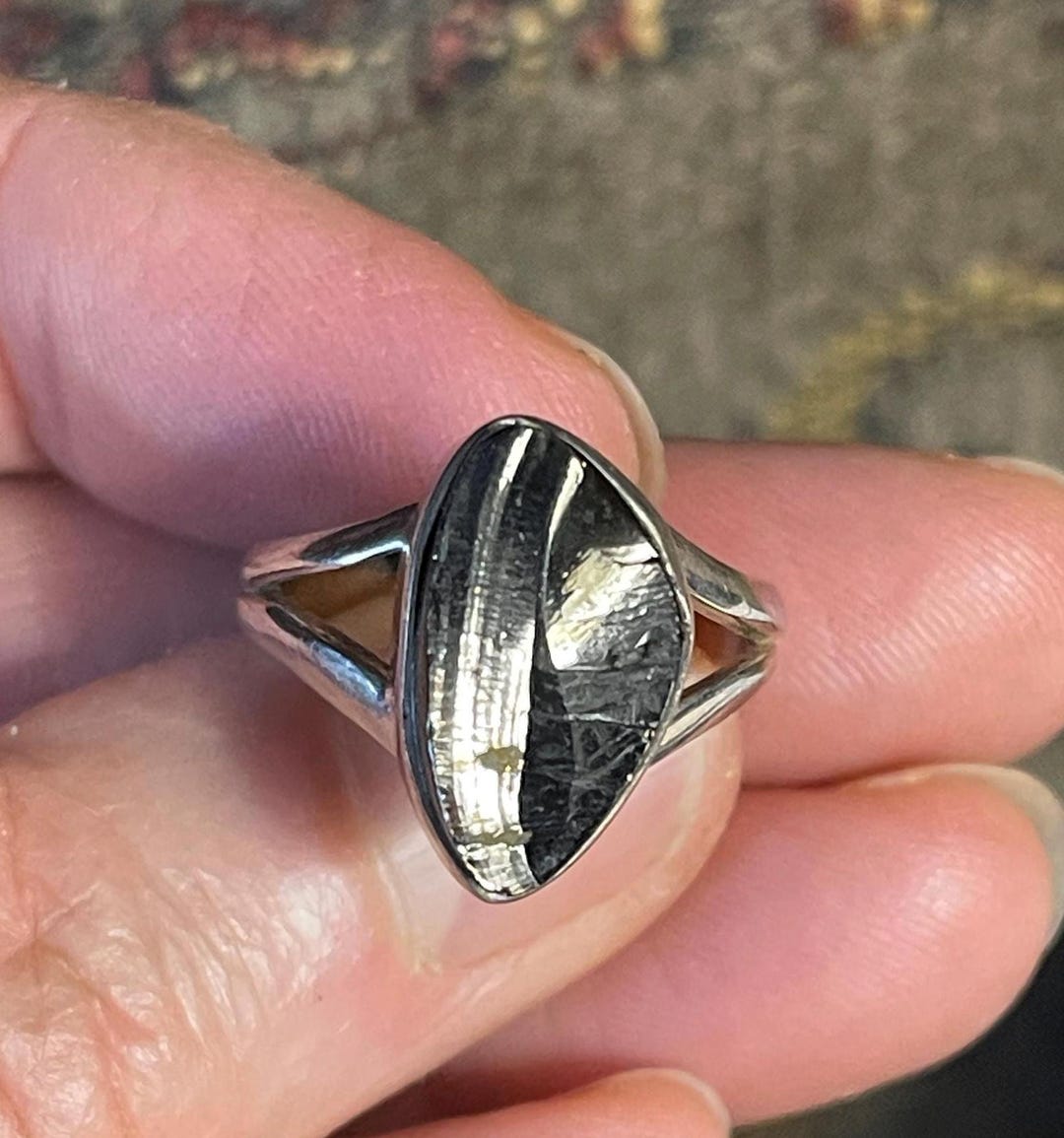 Natural Rough Shungite Crystal Ring Size 7.5 in Solid Sterling Silver ...