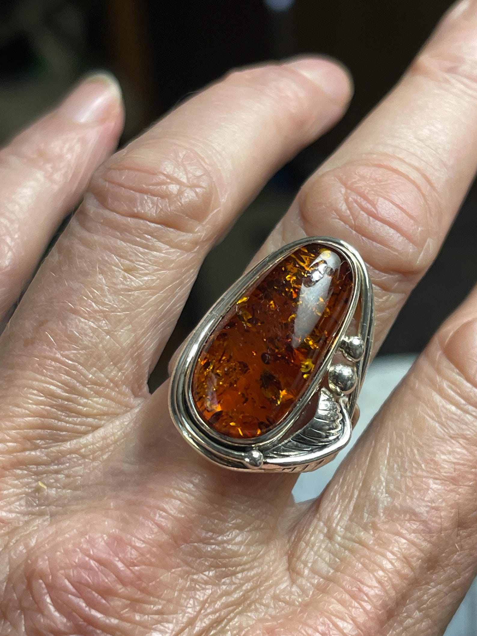 Baltic Amber Ring Adjustable Sizes 6-9 Solid Sterling Silver, Insects ...