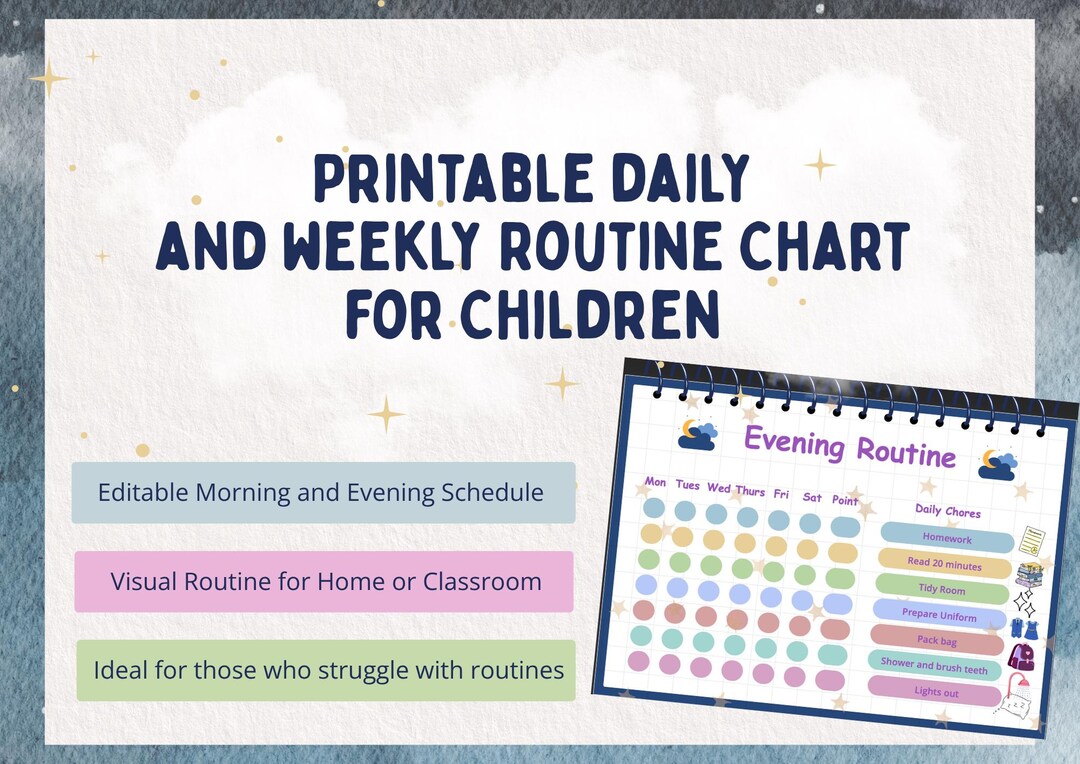 Printable Daily/weekly Routine Chart for Kids • Editable Morning and ...
