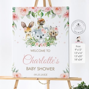 Australian Animals Pink Floral Greenery Welcome Sign Printable EDITABLE ...