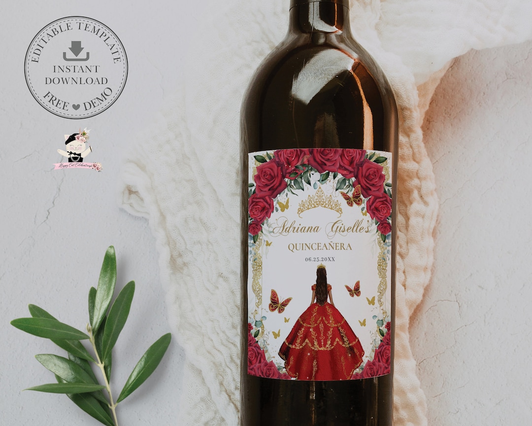 EDITABLE Template Red Roses Floral Princess Dress Quinceañera Wine ...