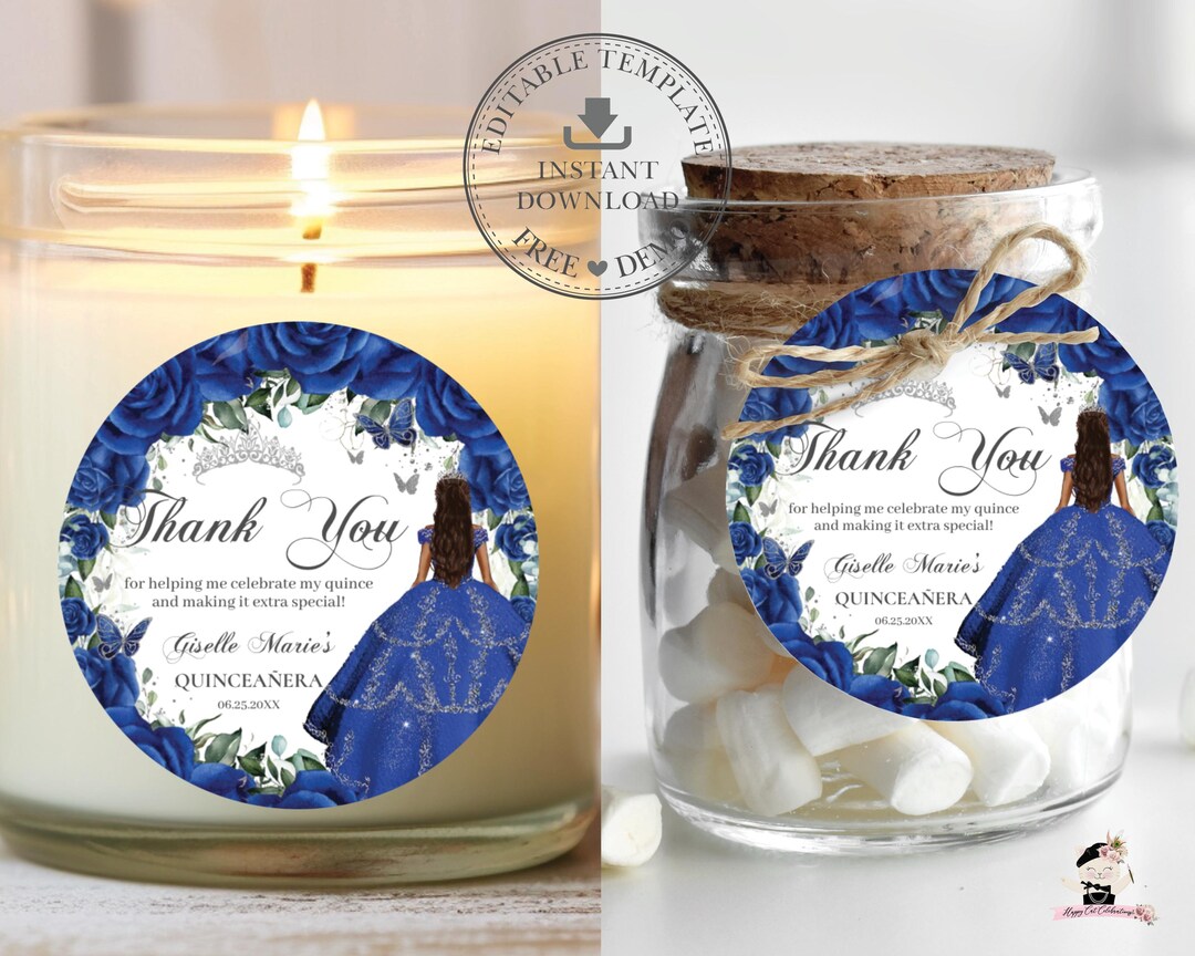 Royal Blue Floral Princess Labels: Quinceañera, Sweet 16 (editable ...