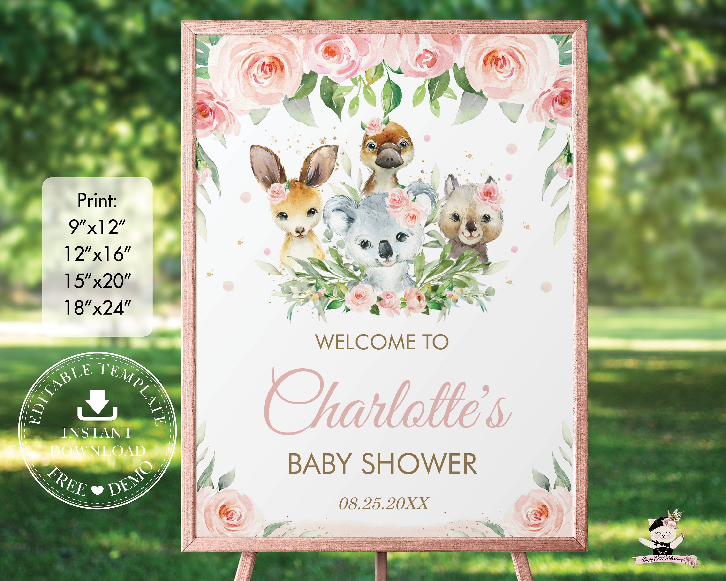 Australian Animals Pink Floral Greenery Welcome Sign Printable EDITABLE ...