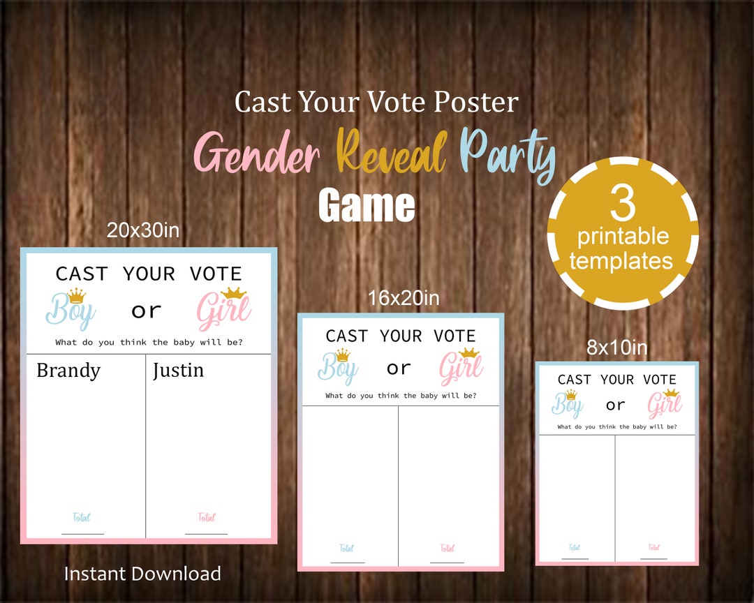 Gender Reveal Party Game Printable Poster Cast Your Vote - Etsy Portugal