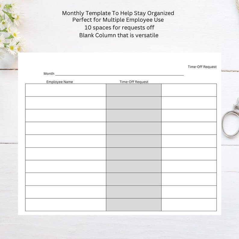 Printable Employee Time off Request Form – Monthly Tracking Template ...