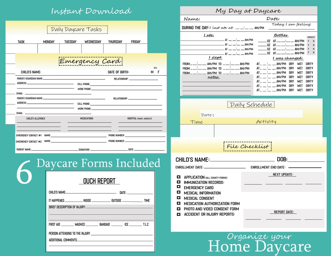 Home Daycare Forms Kit: Incident Report, Schedule, Checklist (PDF ...