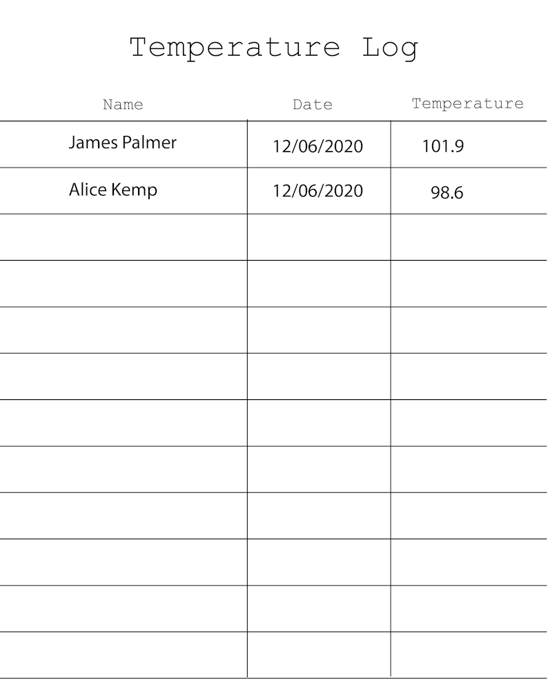 Temperature Check Record Log - Etsy