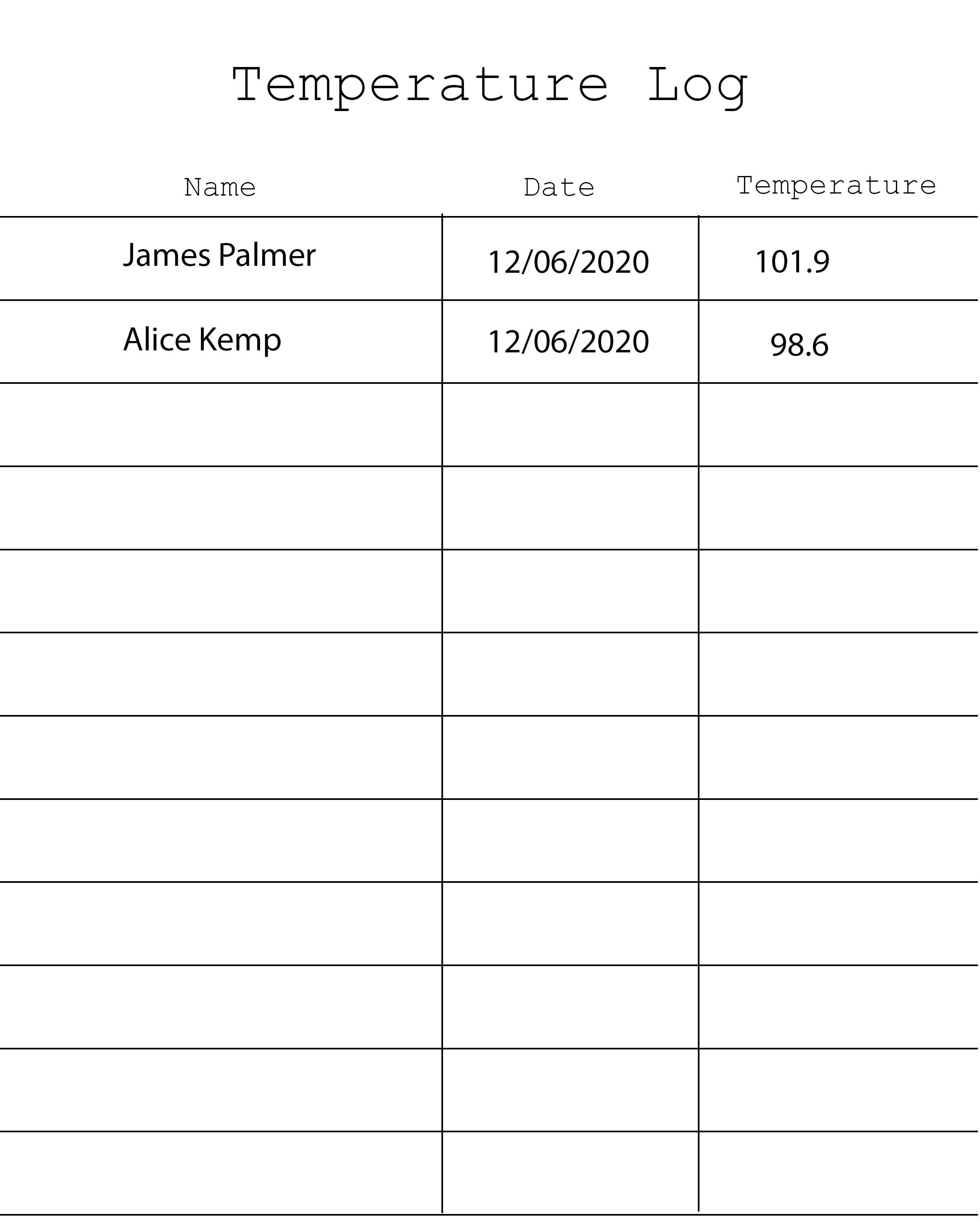 Temperature Check Record Log - Etsy Australia