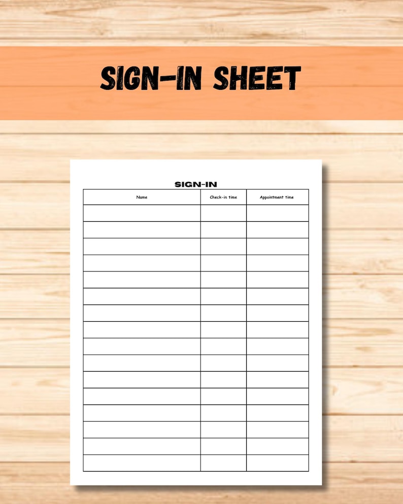 Printable Sign-in Sheet, Small Business Organizing Forms , Appointment ...