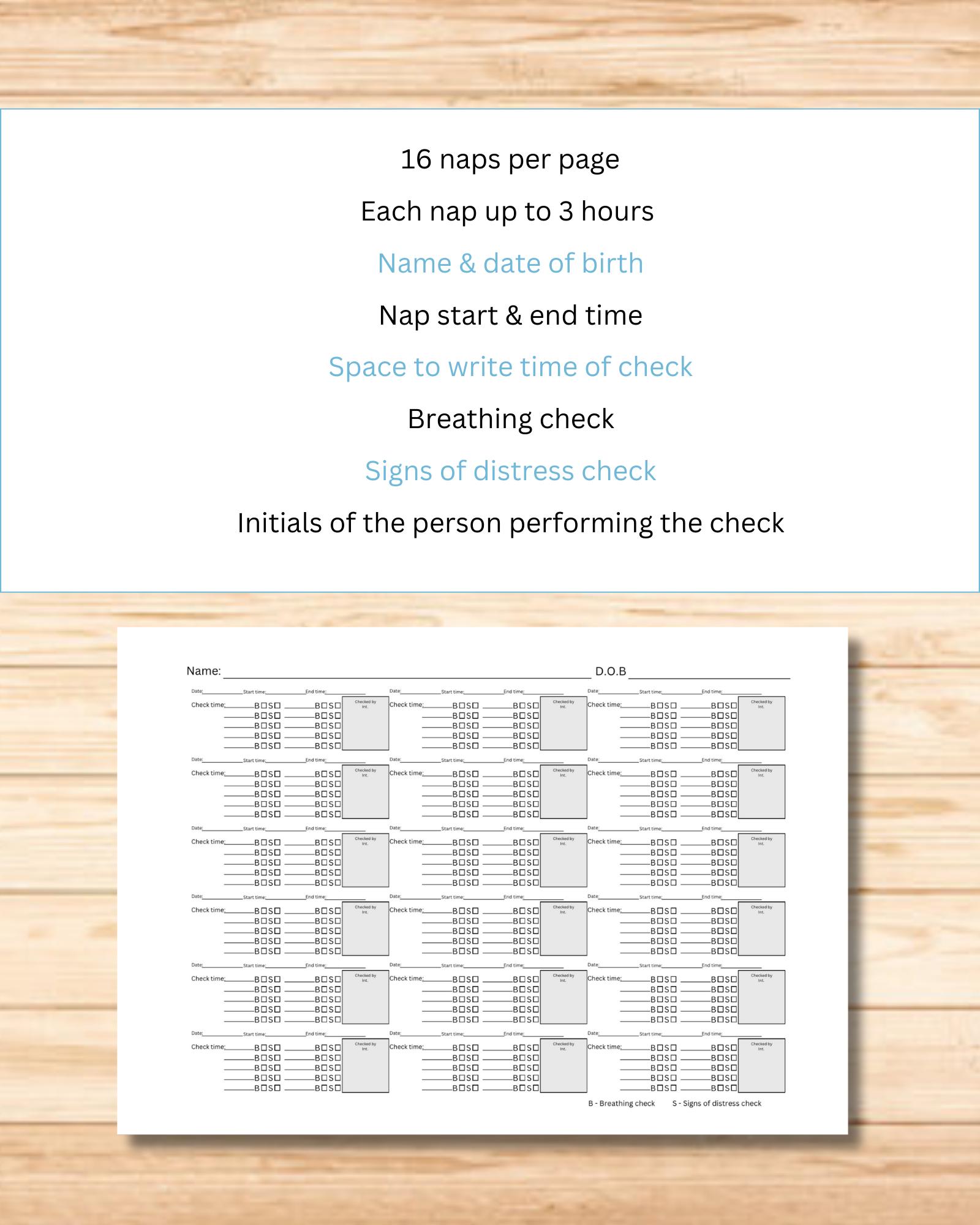 Infant Sleep Log: Home Daycare Forms, 15 Minute Checks (PDF) - Etsy