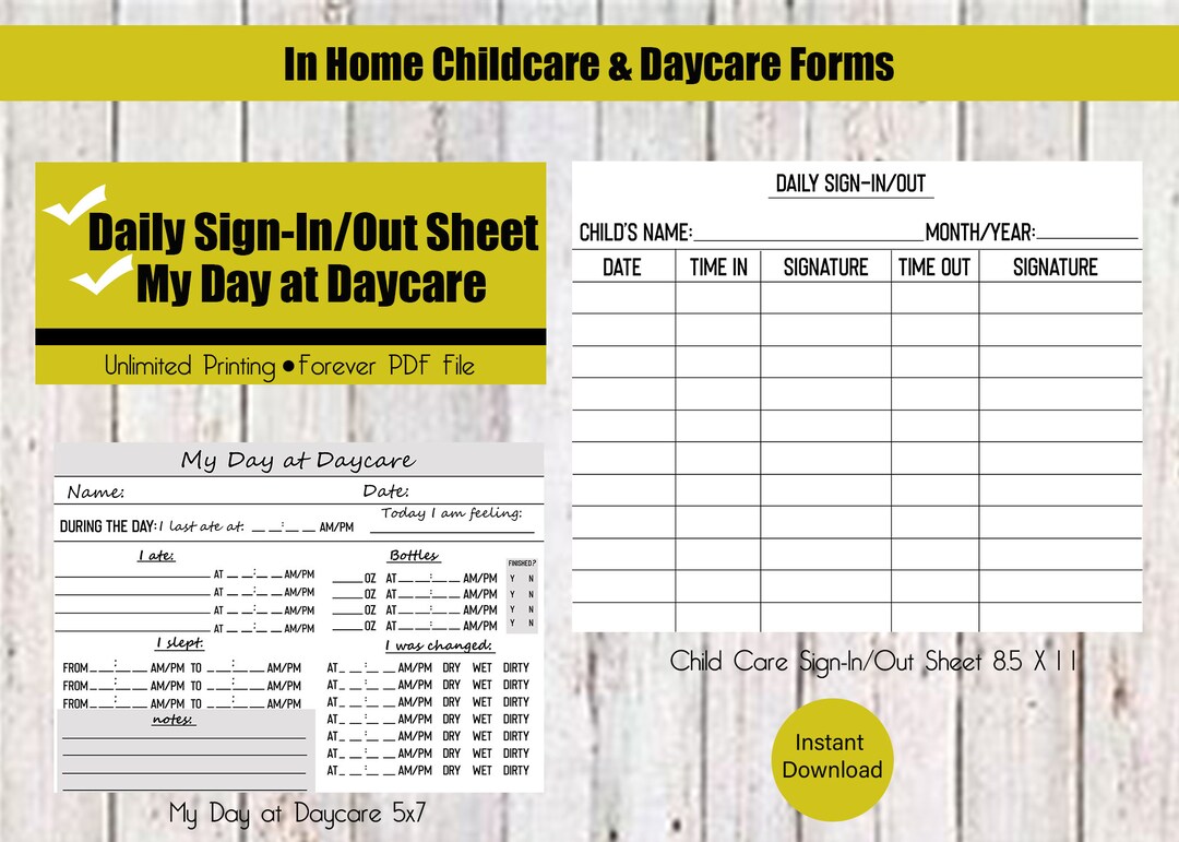Childcare Sign in Sheet, My Day at Daycare, Printable Forms for Home ...