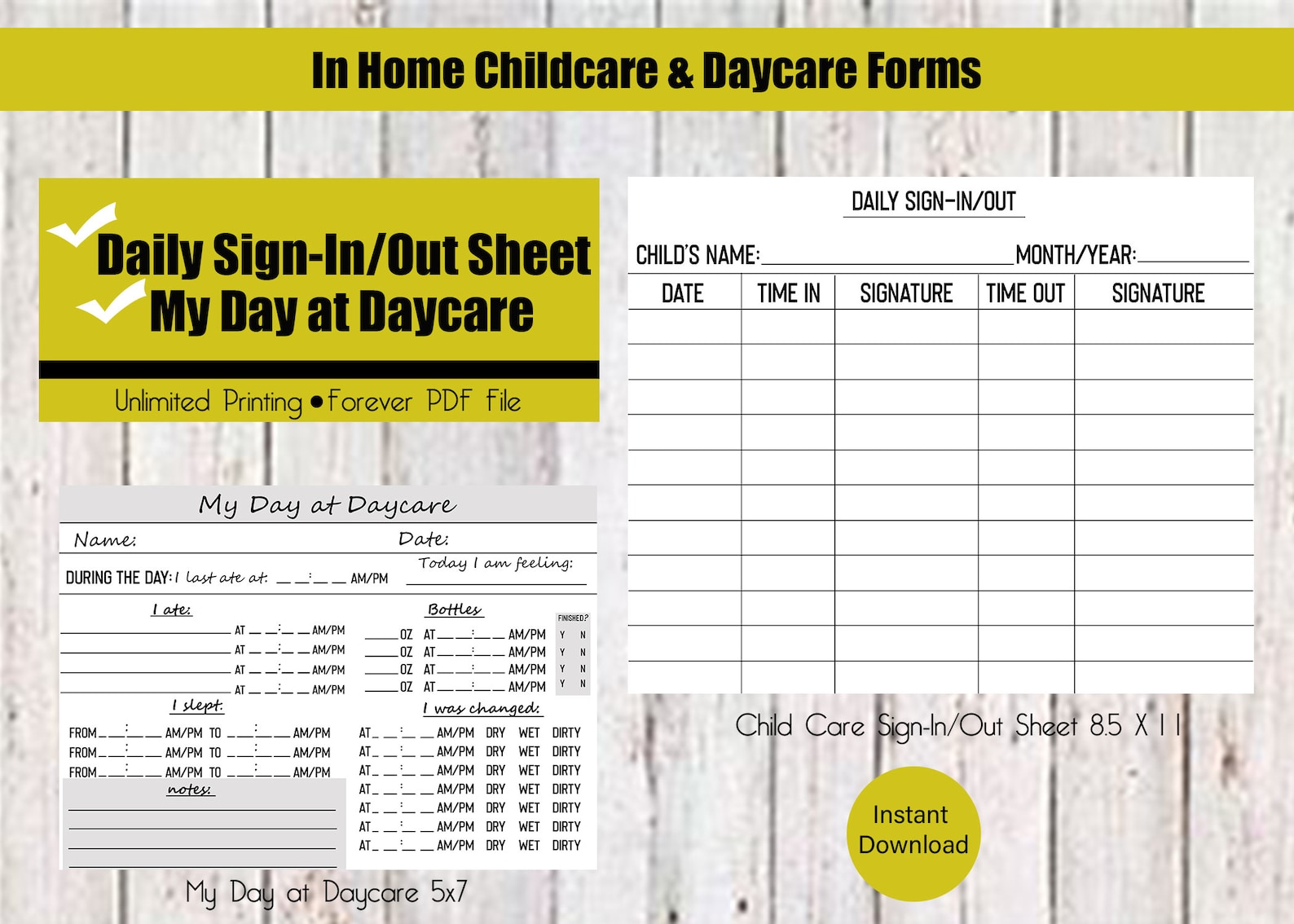 Childcare Sign in Sheet, My Day at Daycare, Printable Forms for Home ...
