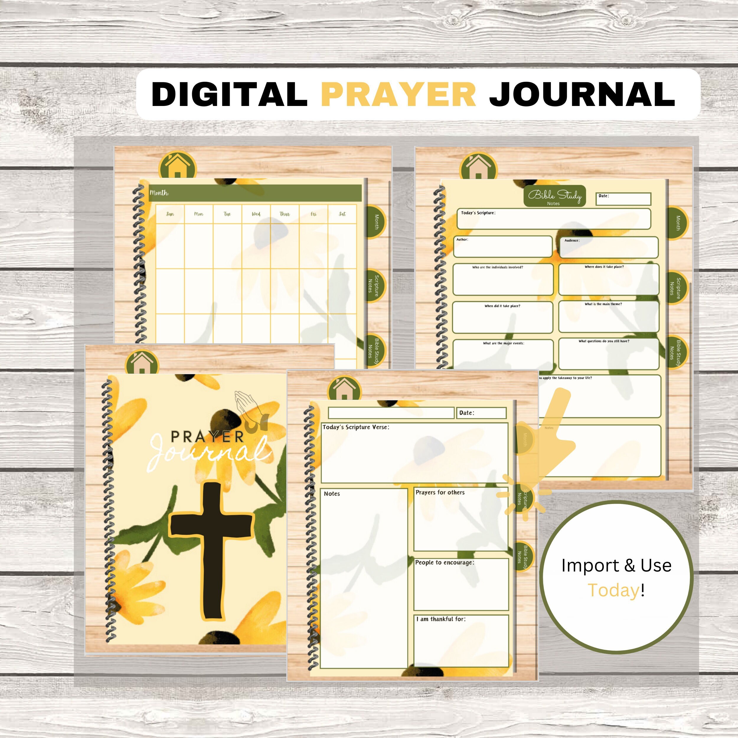 Digital Prayer Notebook, Bible Study, Scripture Notes, Monthly Calendar ...