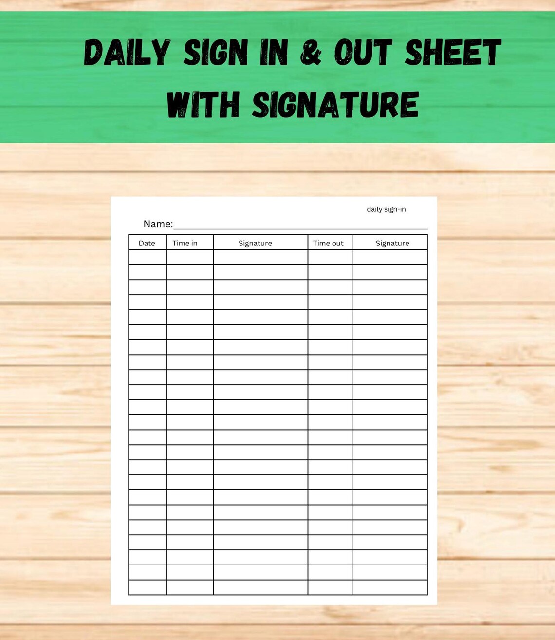 Printable Employee Sign-in Sheet: Daily Attendance Tracker (digital ...