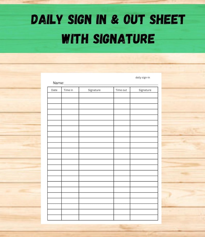 Printable Employee Sign-in Sheet: Daily Attendance Tracker (digital ...