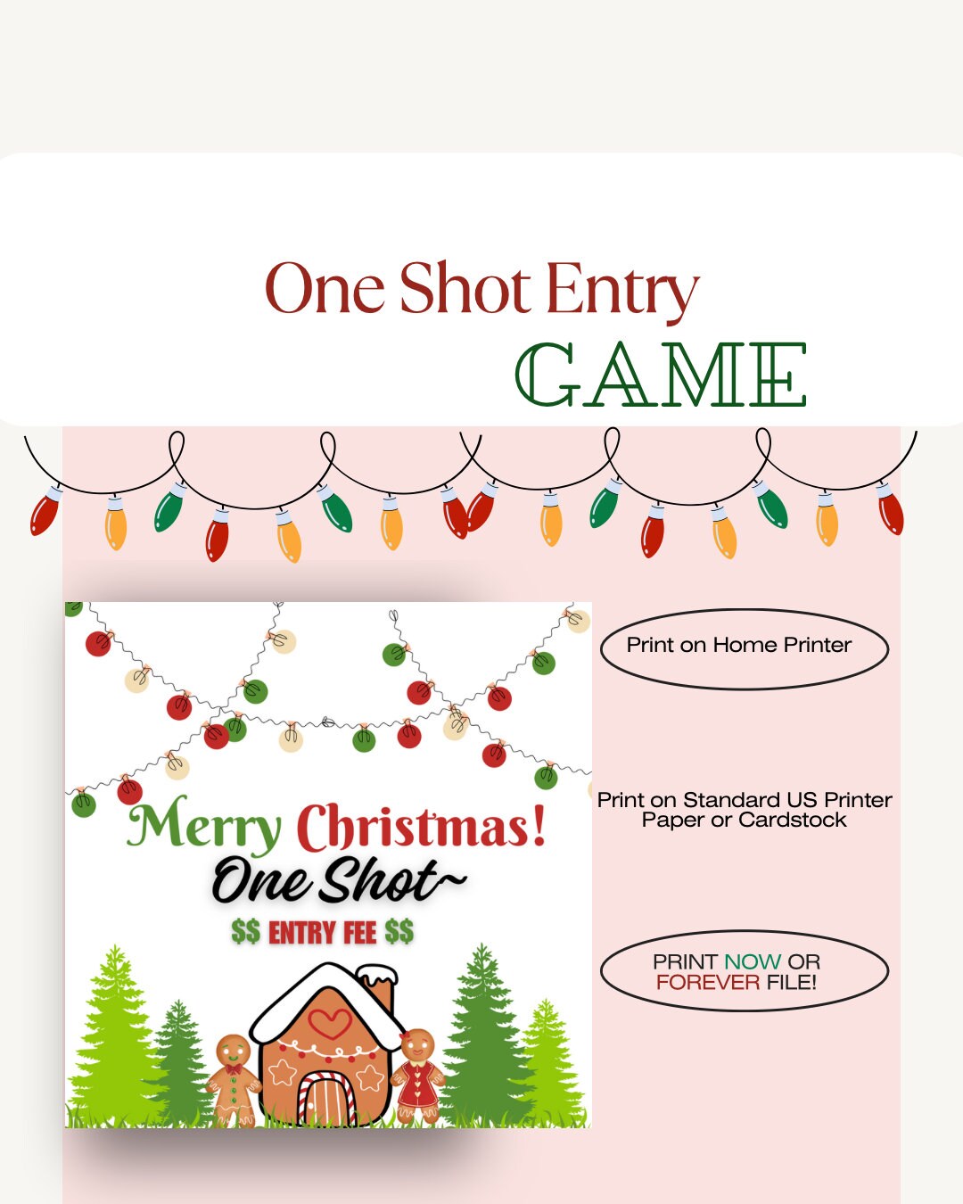 One Shot Entry Fee Gingerbread Christmas Party Printable Game - Etsy