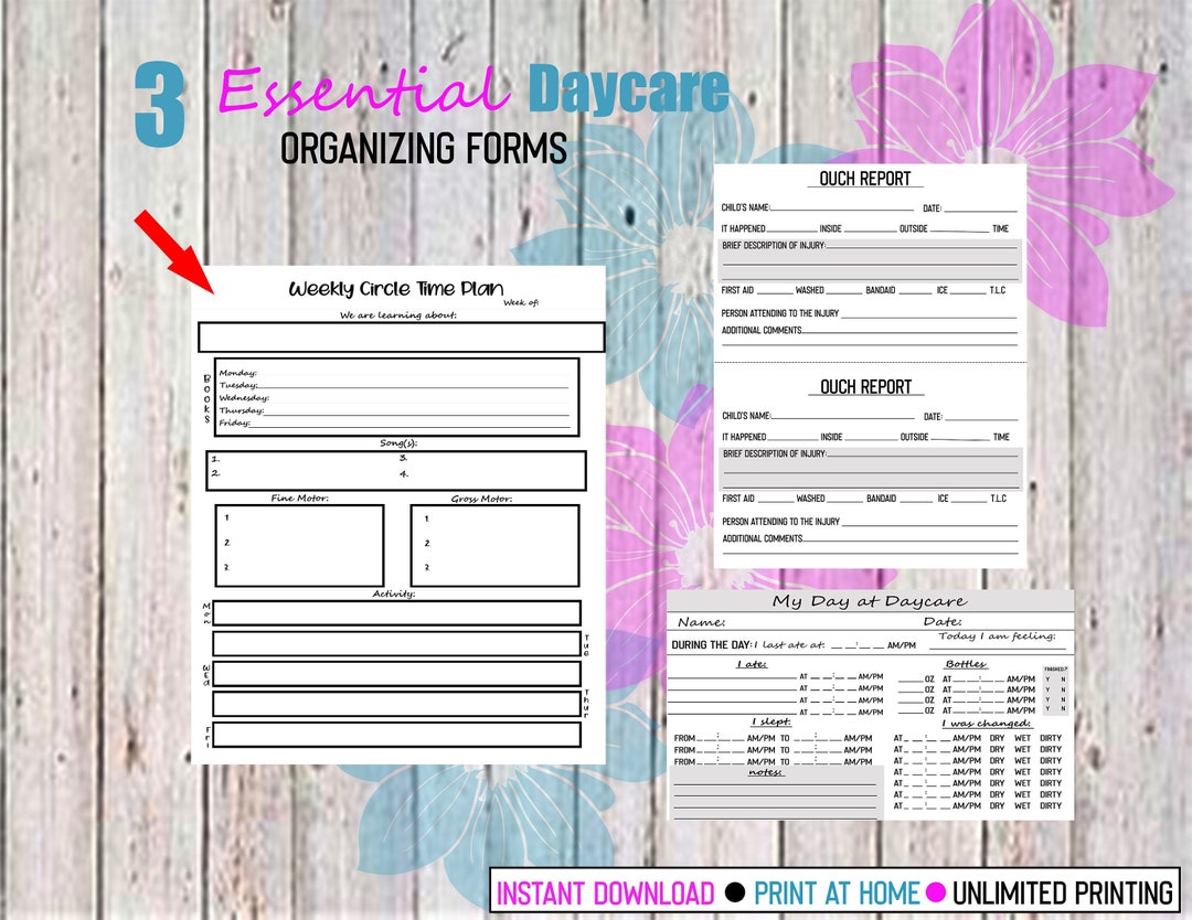 Daycare Forms Kit: Weekly Planning, Ouch Report, My Day (PDF) - Etsy