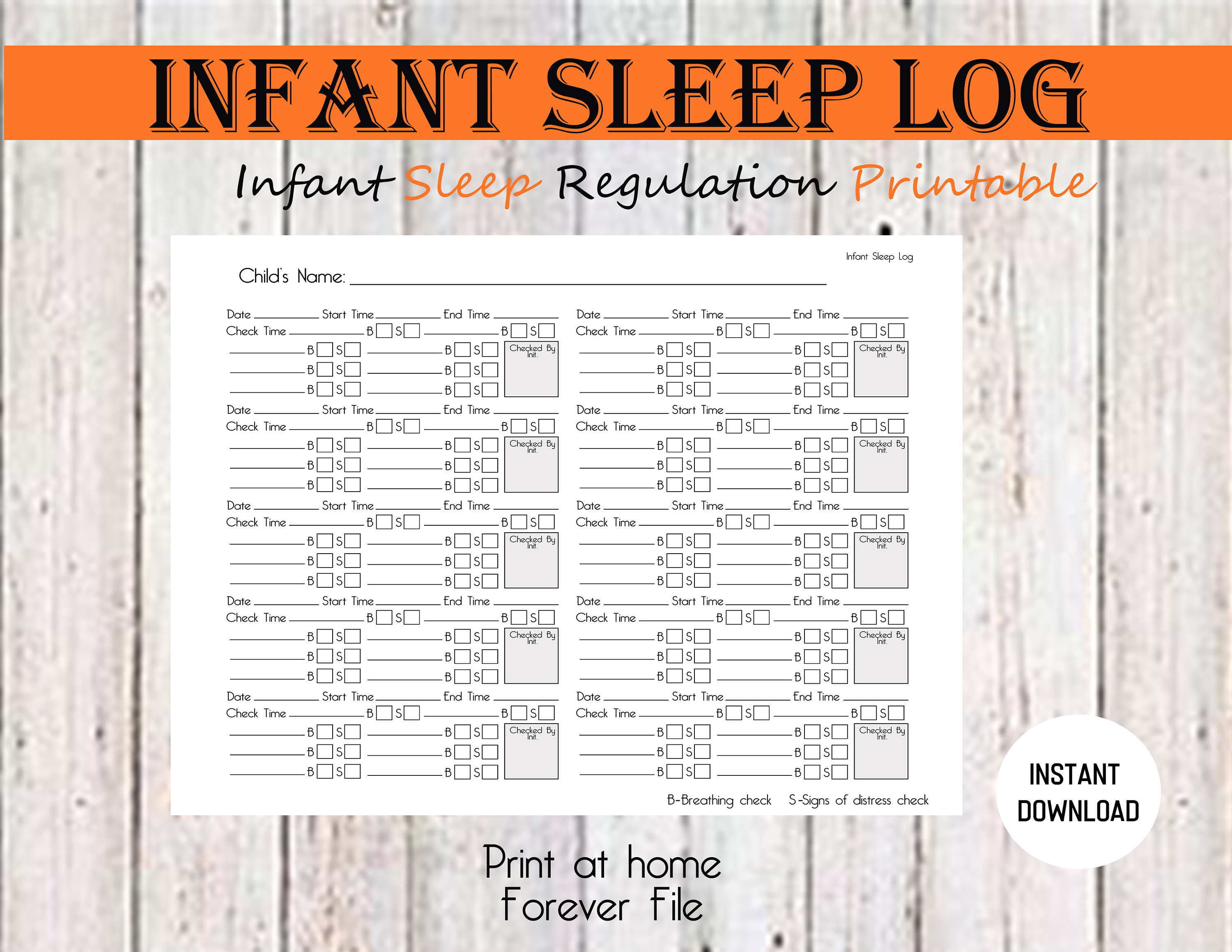 Infant Sleep Log, 15 Minute Record Check, Infant Sleep Printable, Home ...