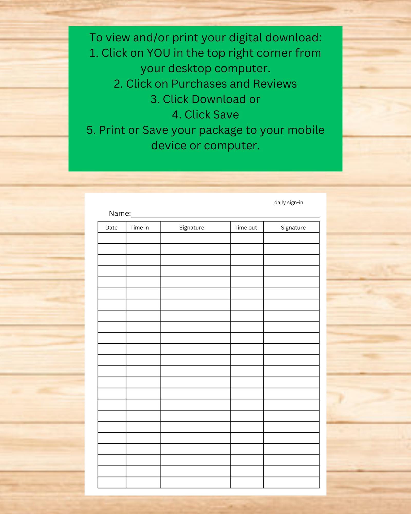 Printable Employee Sign-in Sheet: Daily Attendance Tracker (digital ...
