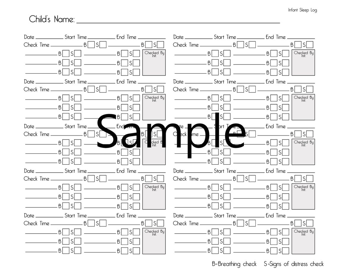 Infant Sleep Log, 15 Minute Record Check, Infant Sleep Printable, Home ...