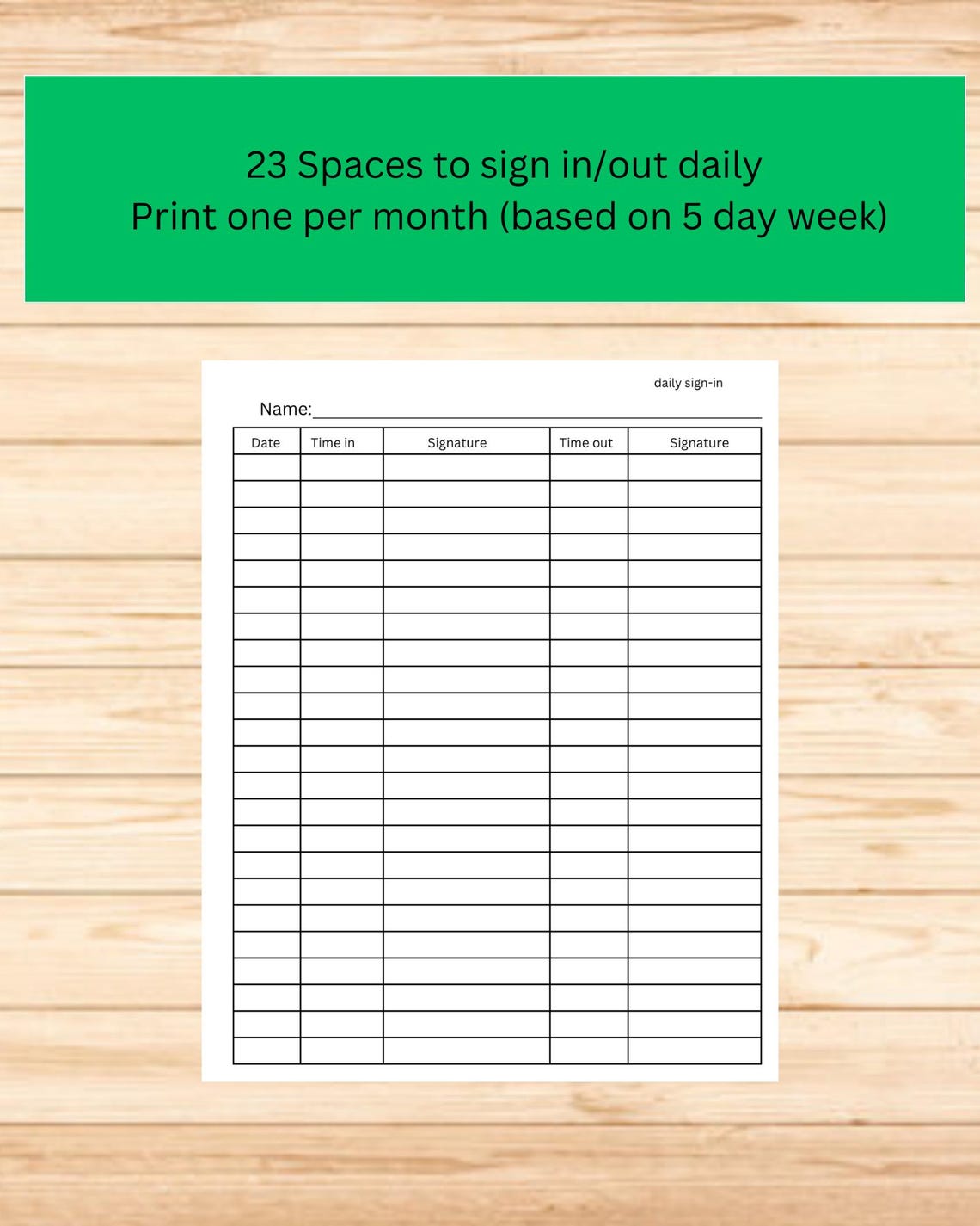 Printable Employee Sign-in Sheet: Daily Attendance Tracker (digital ...